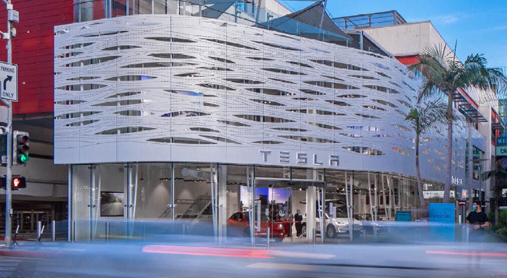 Tesla showroom façade